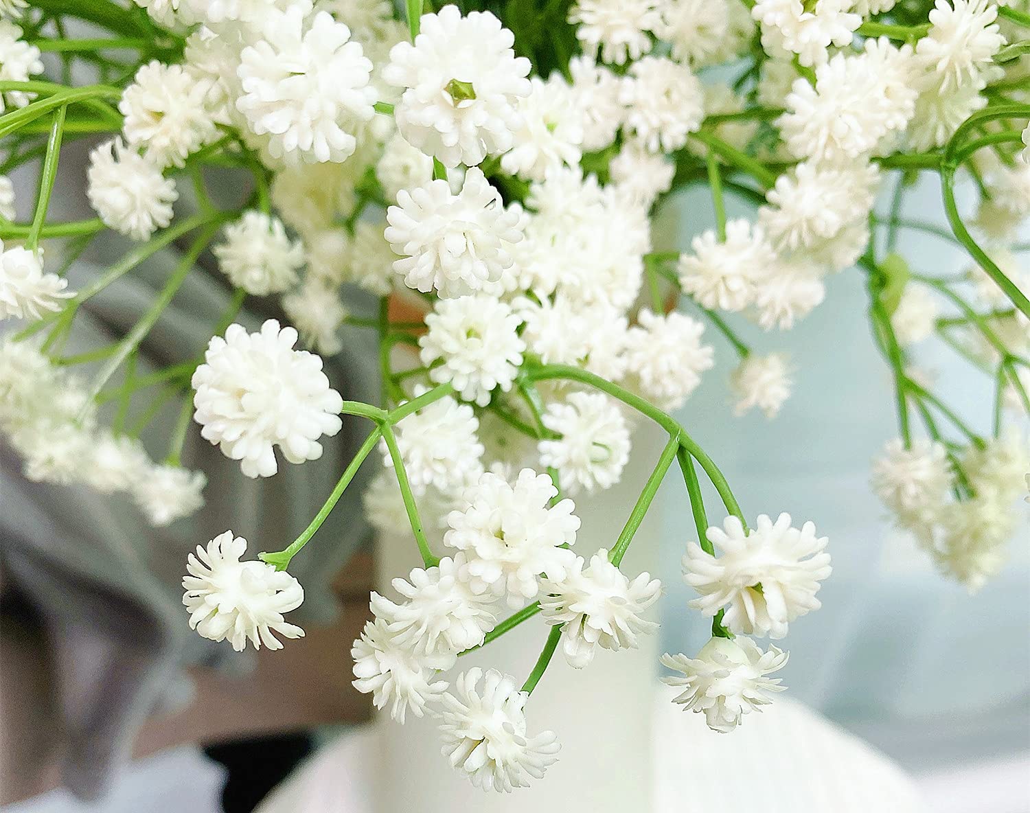 Artificial Flowers Baby's Breath Gypsophila Real Touch Flowers for Wedding Party Home Garden Decoration (White - Pack of 6pcs)