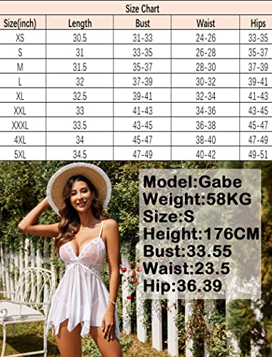 Avidlove Wedding Lingerie for Bride Lace Babydoll Sexy Lace Sleepwear for Women, White, Medium