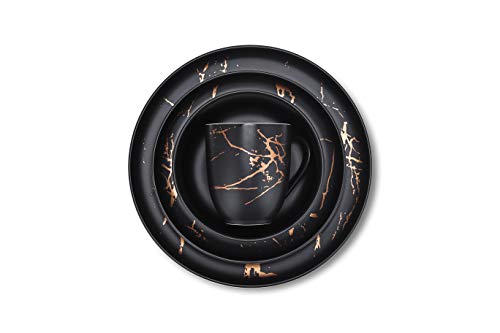 Stone Lain Modern Gold Splash Exquisite Fine China Dinnerware Set, 16 Piece - Service for 4, Black & Gold