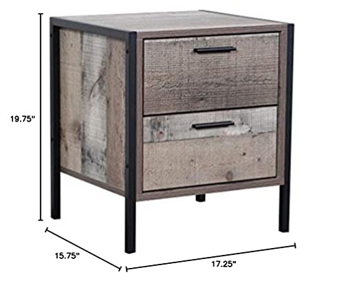 OS Home and Office Furniture Model Two Drawer Metal Frame and Legs night stand, Rustic Reclaimed Barnwood Laminate