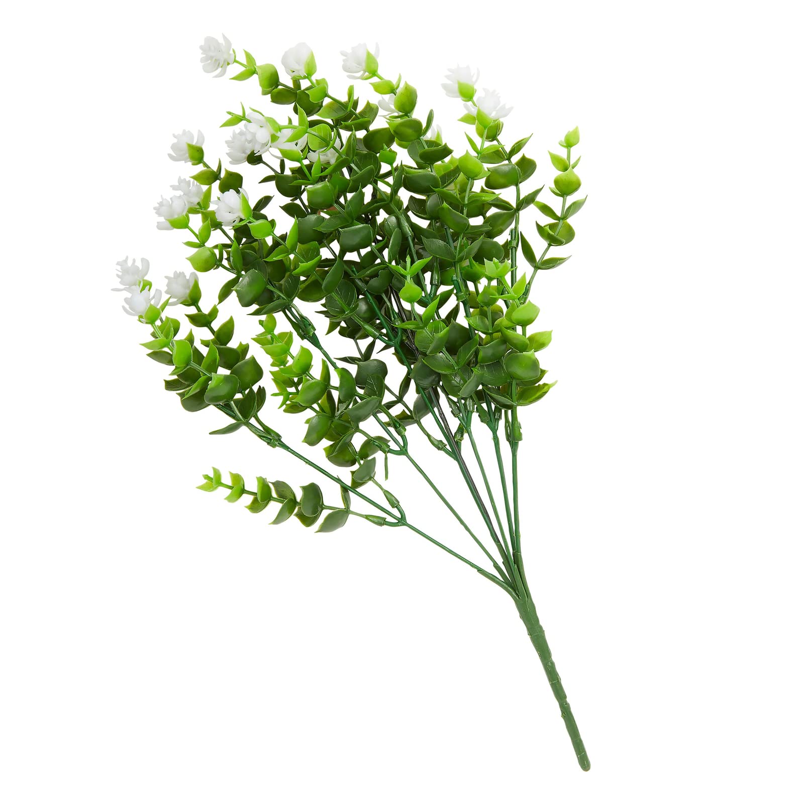 Artificial Outdoor Flowers with Eucalyptus Leaves for Gardens (White, 6 x 13.5 Inches, 8 Bundles)