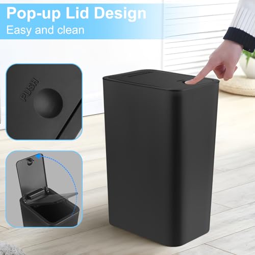 Anzoymx Bathroom Trash Cans with Lids Kitchen Garbage Can with Pop Up Lid,Small Narrow Waste Basket Dog Proof for Bathroom Kitchen Bedroom Living Room and Office (1 Pack-Grey)