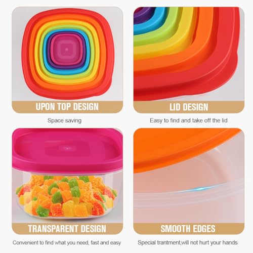 Arrinew Food Storage Containers with Lids, Nest Stackable Space-Save Design Plastic Storage Bowls, Multi-Color Kitchen Bowls Food Storage, BPA Free Microwave Freezer Dishwasher Safe, 7 Pack