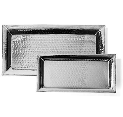 Colleta Home Silver Hammered Trays - Silver Serving Trays and Platters - Appetizer Tray - Chrome Platters (2 Pack Rectangle Platters)