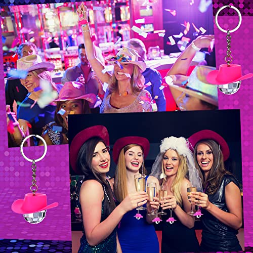 Alabelleza 18pcs Cowboy Hat Disco Ball Keychain Pink Hat Disco Ball Decorations Mini Disco Ball Ornaments Disco Ball Party Decorations Cowgirl Accessories