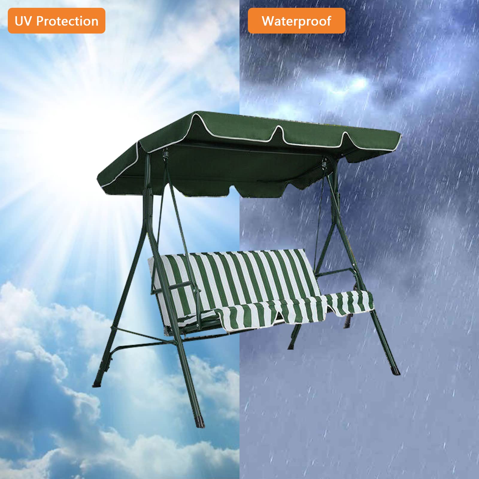 Swing Canopy Replacement, Waterproof Swing Top Cover Canopy 300D Replacement Garden Patio Porch Yard Outdoor, Top Cover Only (Green) (04OGD0007A)