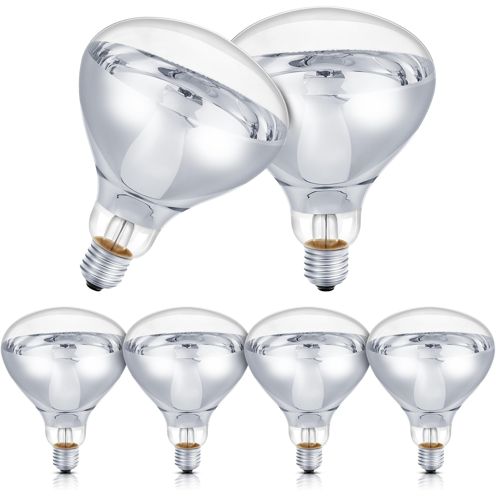 Tujoe 6 Pcs 110V Clear Infrared Heat Bulbs Heat Lamp Bulbs Medium E26 Base, Infrared Heat Flood Light Bulbs for Bathroom Food Puppies Chickens Brooder Pets