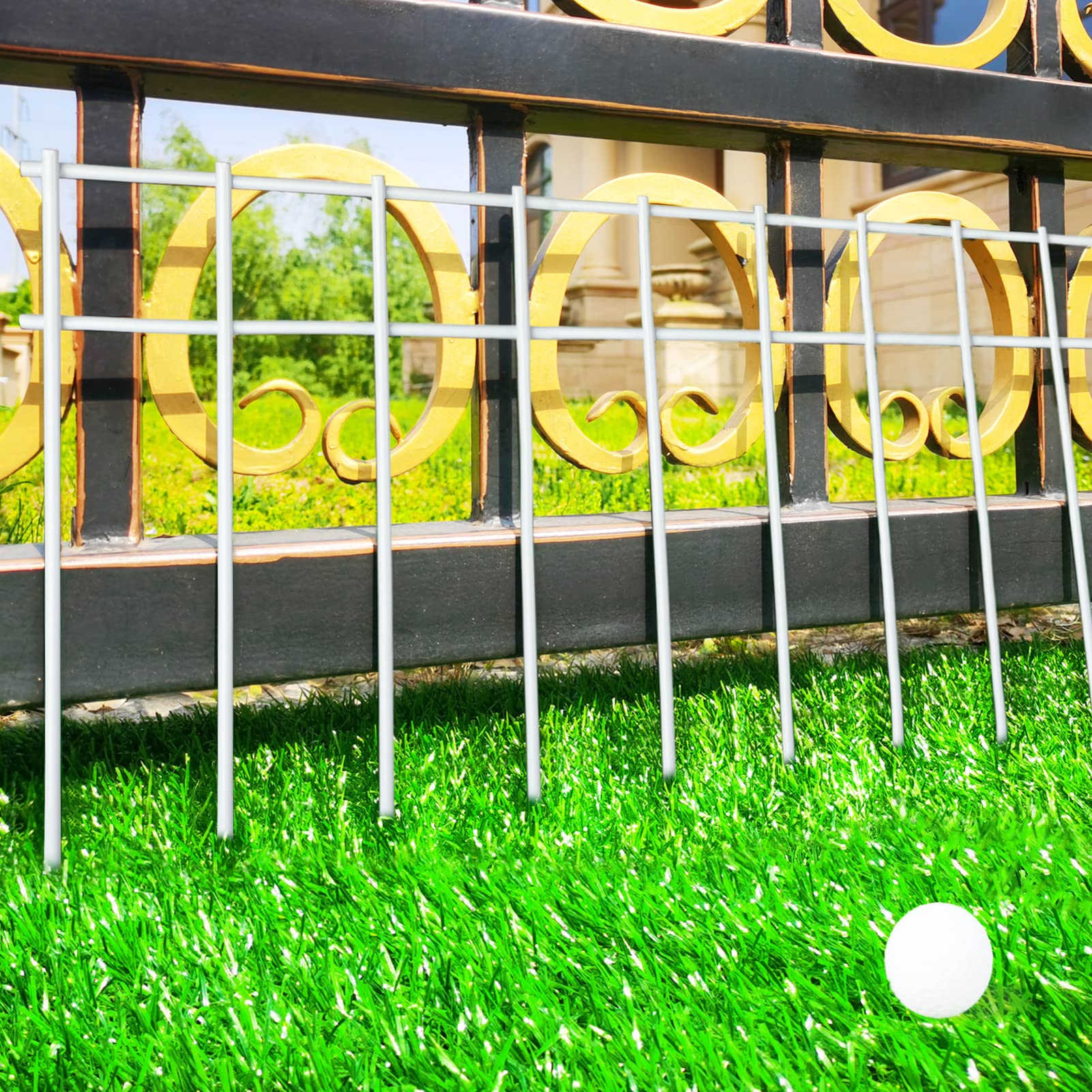 Adavin White Animal Barrier, 10 Pack 20in(L) X10in(H) No Dig Fence, Dog Digging Fence Barrier Rabbit Fence Protector, Galvanized Steel Stakes 2 inch Spike Spacing, Outdoor Yard Patio.Total 17 Ft(L)