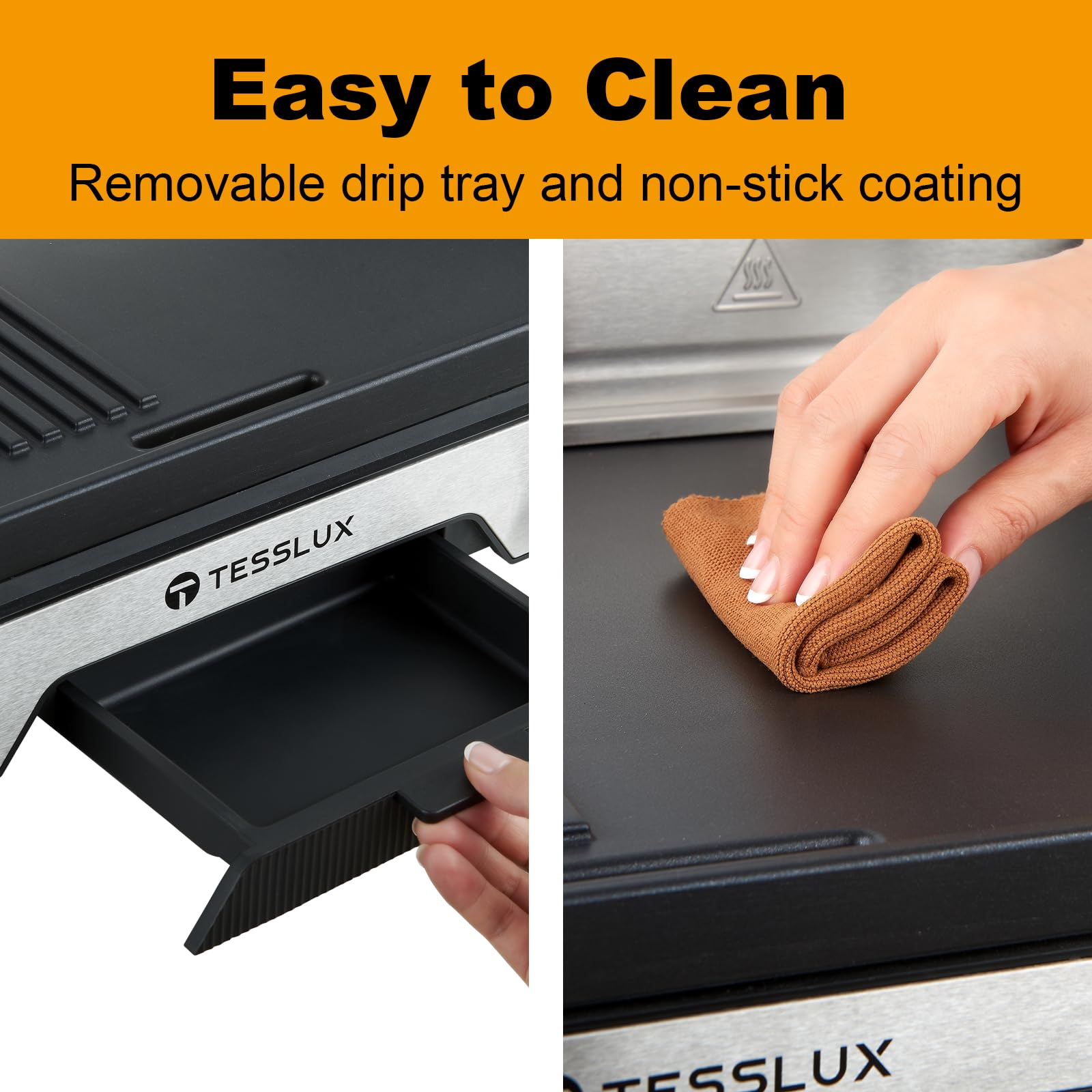 Tesslux XL Electric Indoor Grill, 20” Non-stick Griddle Combo, 1600W Fast Heating, Dual Temperature Control, Detachable for Easy Cleaning