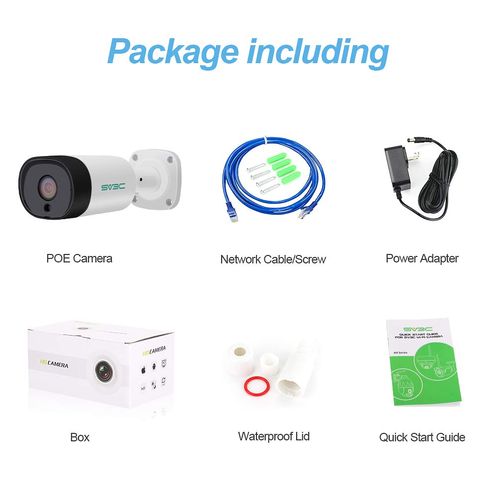 SV3C 4K POE IP Camera Outdoor POE Cam with Motion Detection, Night Vision, Metal Shell IP67 Waterproof, One-Way Audio, H265, H264, Support Danale APP, Bule Iris, RTSP, Onvif Conformant, Cloud Storage