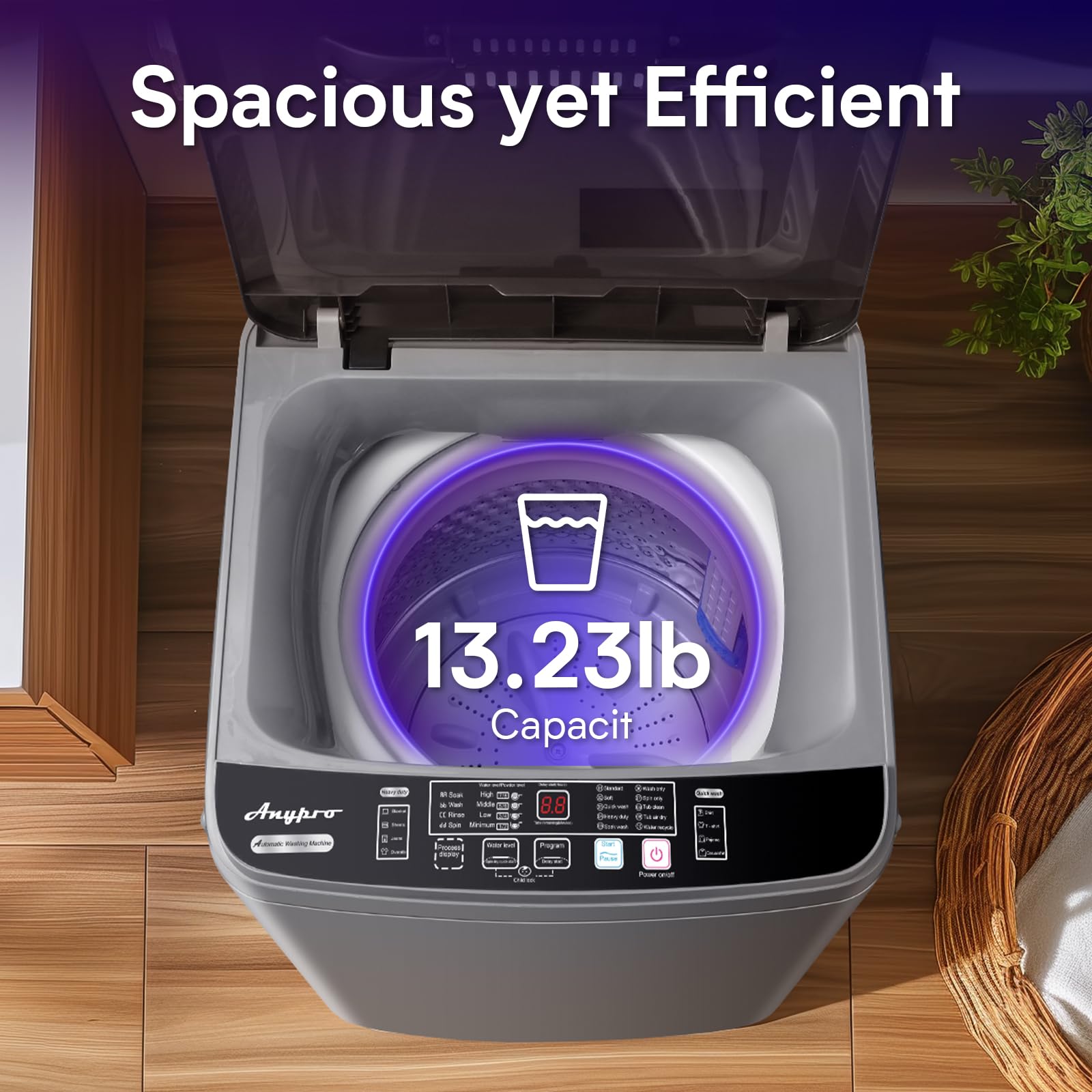 Anypro Small Portable Washing Machine 13LBS Portable Washer Machine with Drain Dump, 10 Programs/8 Water Levels/LED Display Full Automatic Mini Laundry Machine, Lavadora Portatil for Apartment RV Dorm