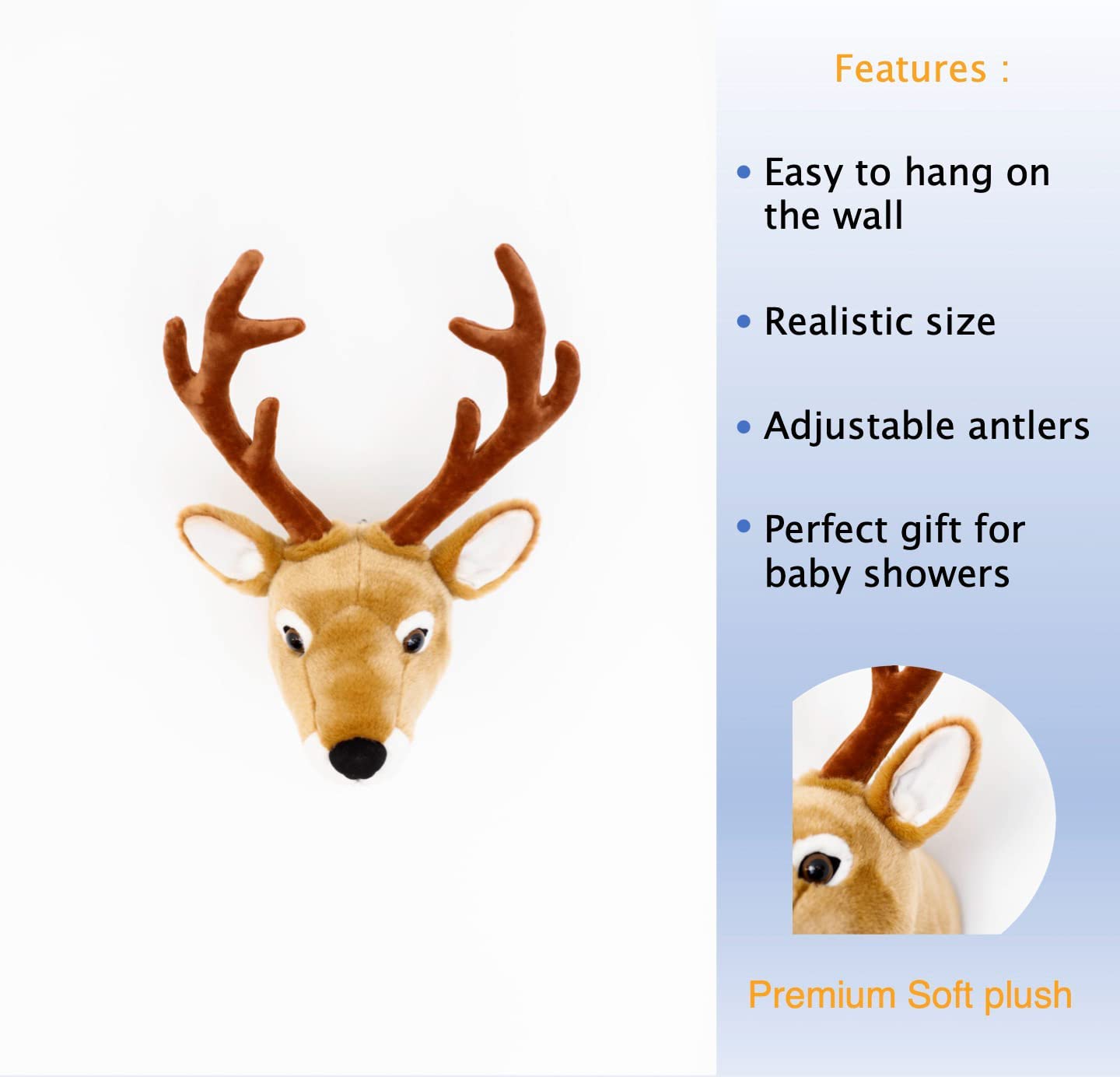 BAOUBEAR Plush Stuffed Deer Head β 17 Inch Hunting Toy, Handcrafted Trophy, Woodland Nursery Decor