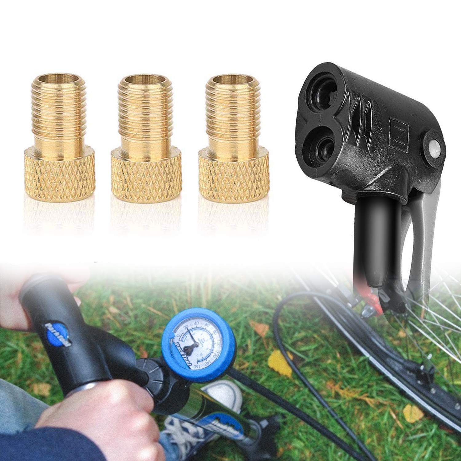 3pcs Brass Presta to Schrader Bike Bicycle Valve Adapter Converter with Rubber O-Ring Seal