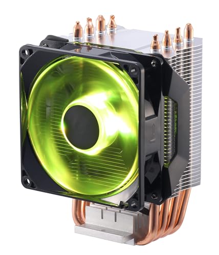 Amazon Basics Computer Cooling Fan with Cooler Master Technology, CPU Air Cooler, 4 Heat Pipes, RGB LED PWM, 4.02 X 3.28 X 4.96 Inch, Aluminum Fins