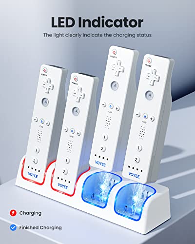 4-in-1 Wii Remote Charger, VOYEE Fast Charging Station with 4 Pack 2800mAh Wii Rechargeable Battery Pack and Type-C USB Cable, Wii Charger Compatible with Nintendo Wii/Wii U Controller White