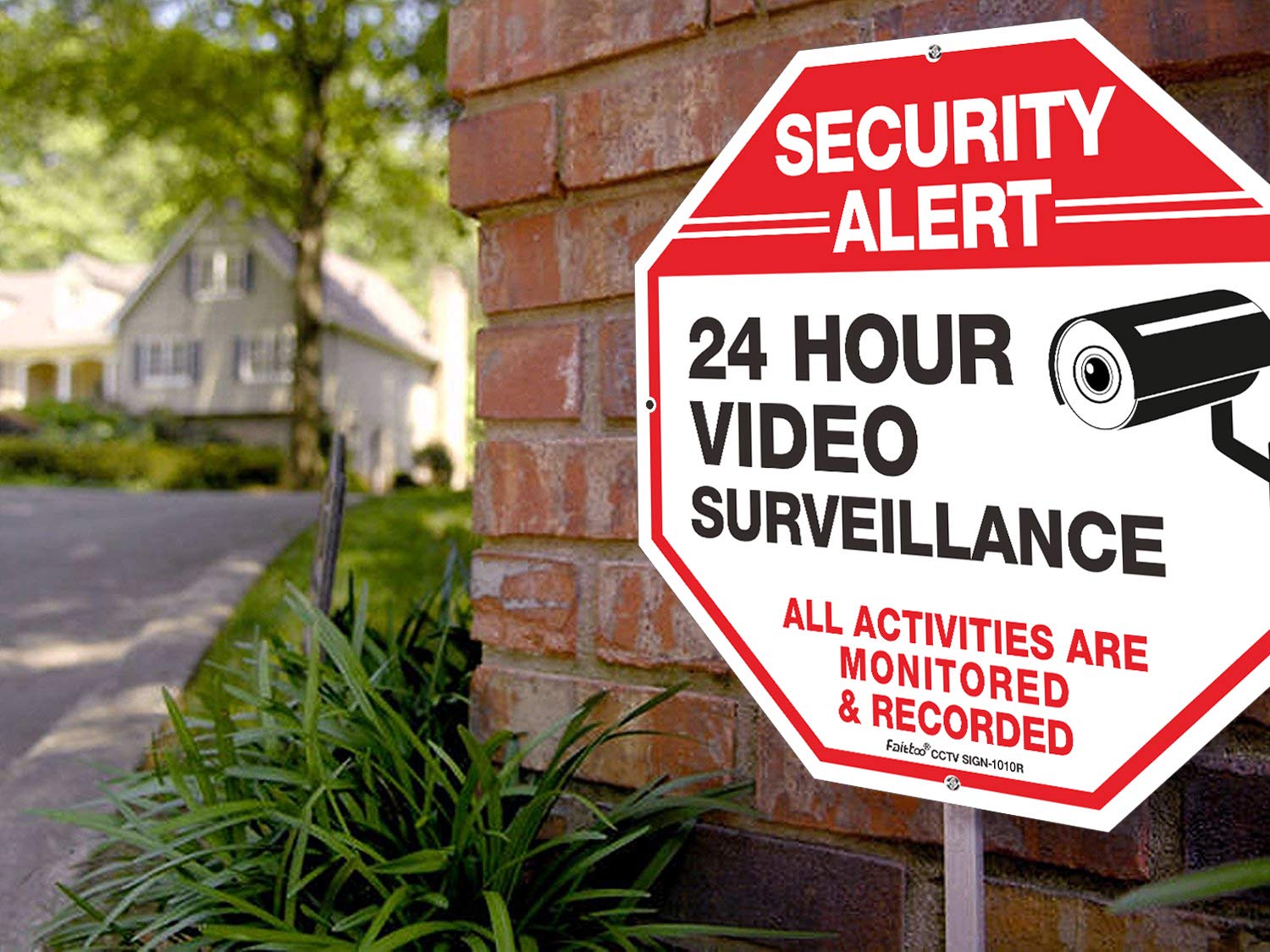 Faittoo (4 Pack) Security Alert, 24 Hour Video Surveillance, All Activities Monitored Signs,10 x 10 .040 Aluminum Reflective Warning Sign for Home Business CCTV Security Camera, Indoor or Outdoor Use