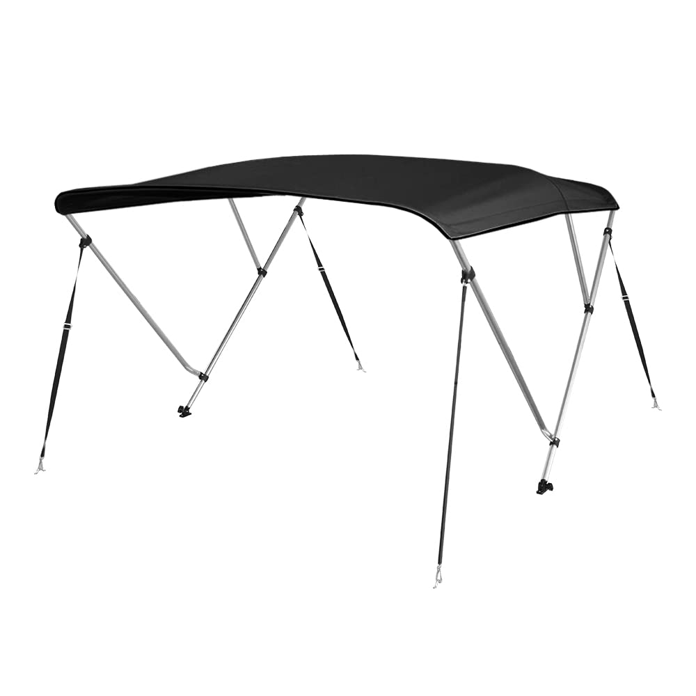 4 Seasons Bimini Tops for Boat Cover 3 Bow 6 ft. Long in Different Sizes & Colours with Frame Canvas Hardware Kit and Boot (Black, 54" High 3 Bow 6' ft. L x 67" - 72" W)