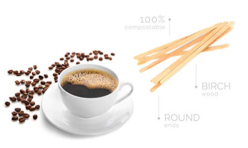 Wood Coffee Stirrers Stir Sticks - 500 Biodegradable Disposable Wooden Beverage Mixer with Round Ends, Made with Natural Birch Wood, Eco-Friendly BPA Free Swizzle Drinks Sticks (7.5 Inch 500 Count)