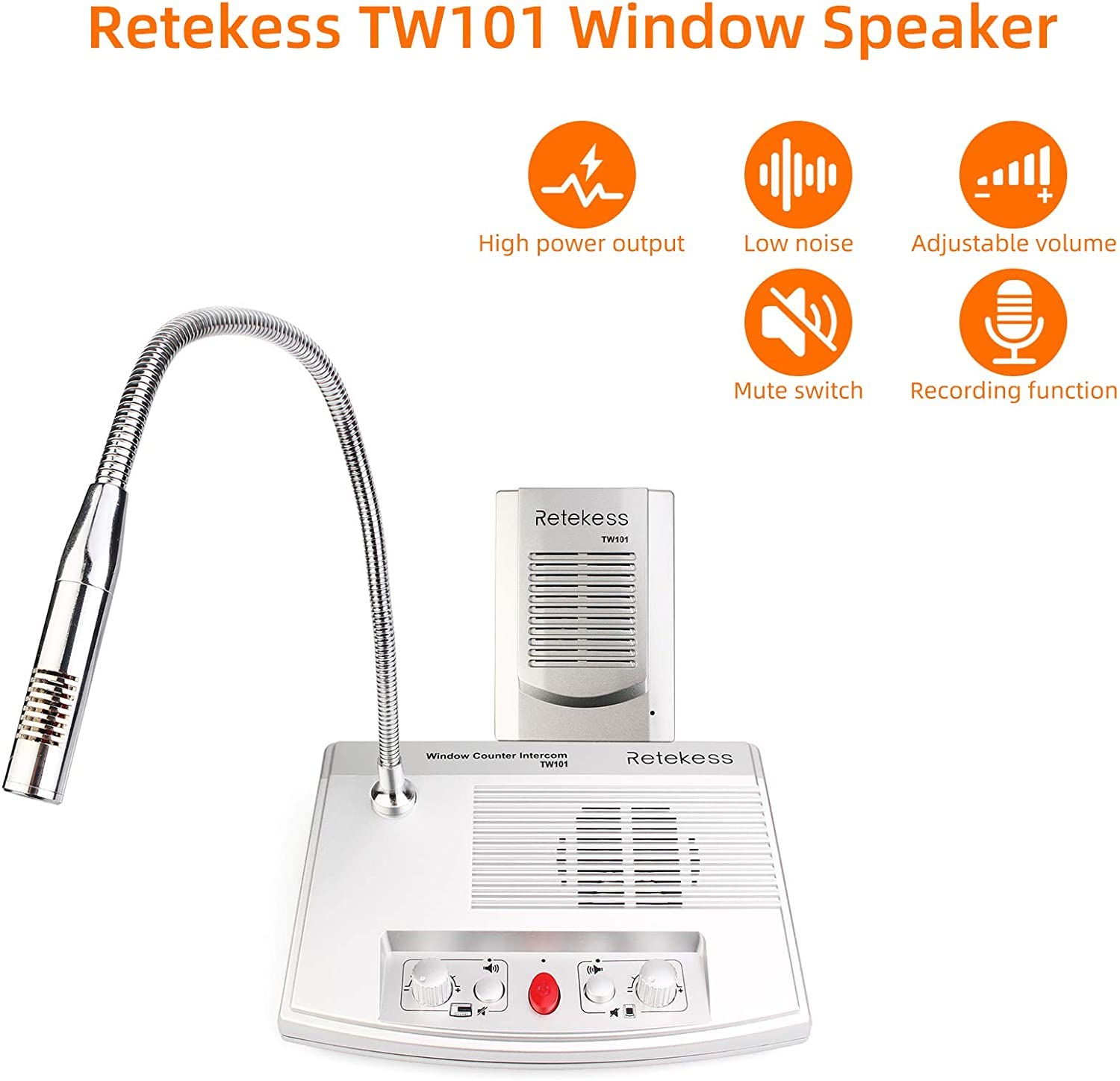 Retekess TW101 Window Speaker Support Mute, External Audio, Intercommunication Microphone for Business, Travel Agency, Hospital, School