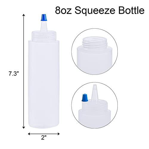 Fasmov 20 Pack 8-ounce Plastic Condiment Squeeze Squirt Bottles, Plastic Squeeze Bottles with Blue Tip Cap for Ketchup, Sauces, Salad Dressings, Crafts and More