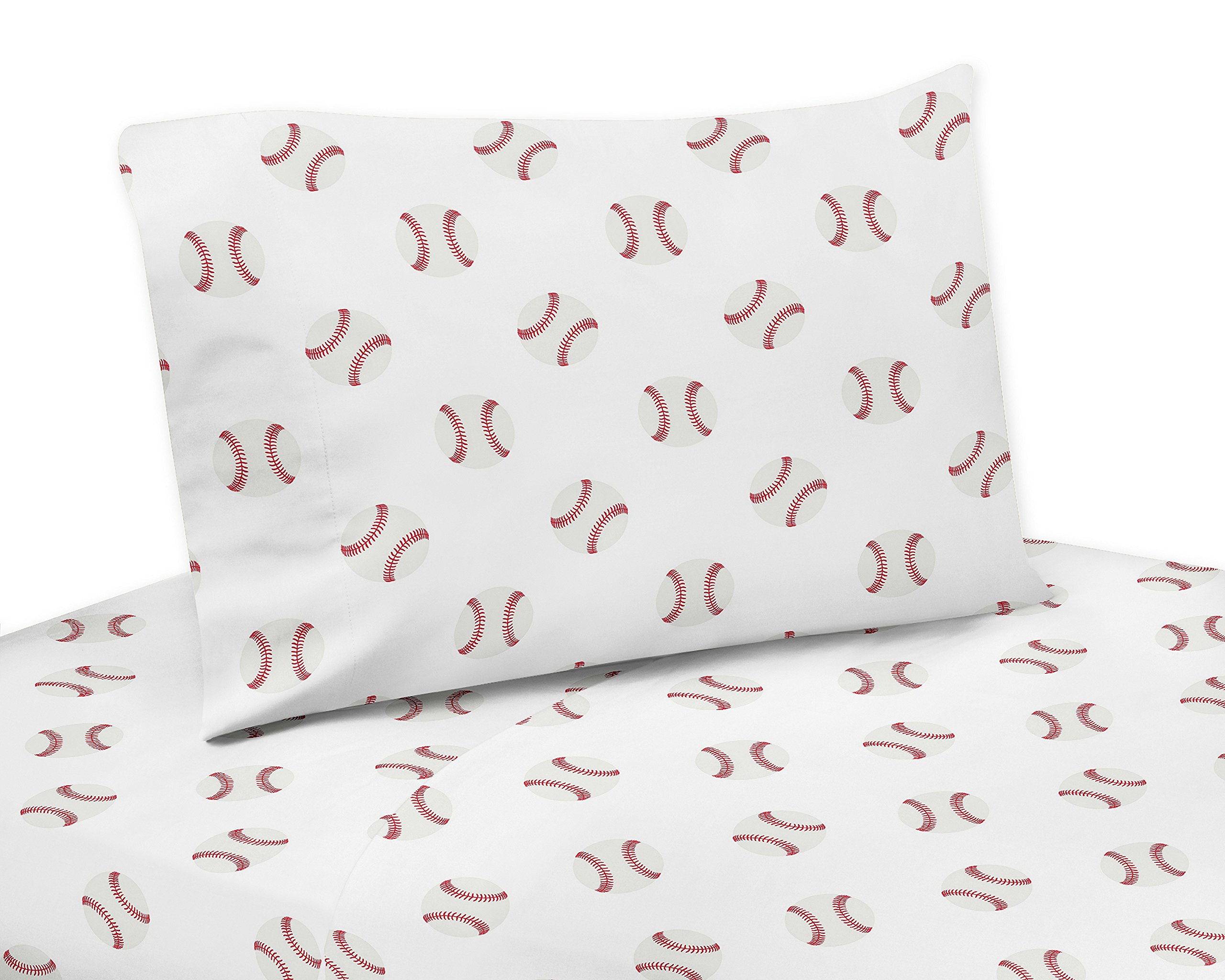 Sweet Jojo Designs Red, White and Blue Baseball Patch Sports Boy Toddler Kid Childrens Bedding Set - 5 Pieces Comforter, Sham and Sheets - Grey Patchwork Stripe