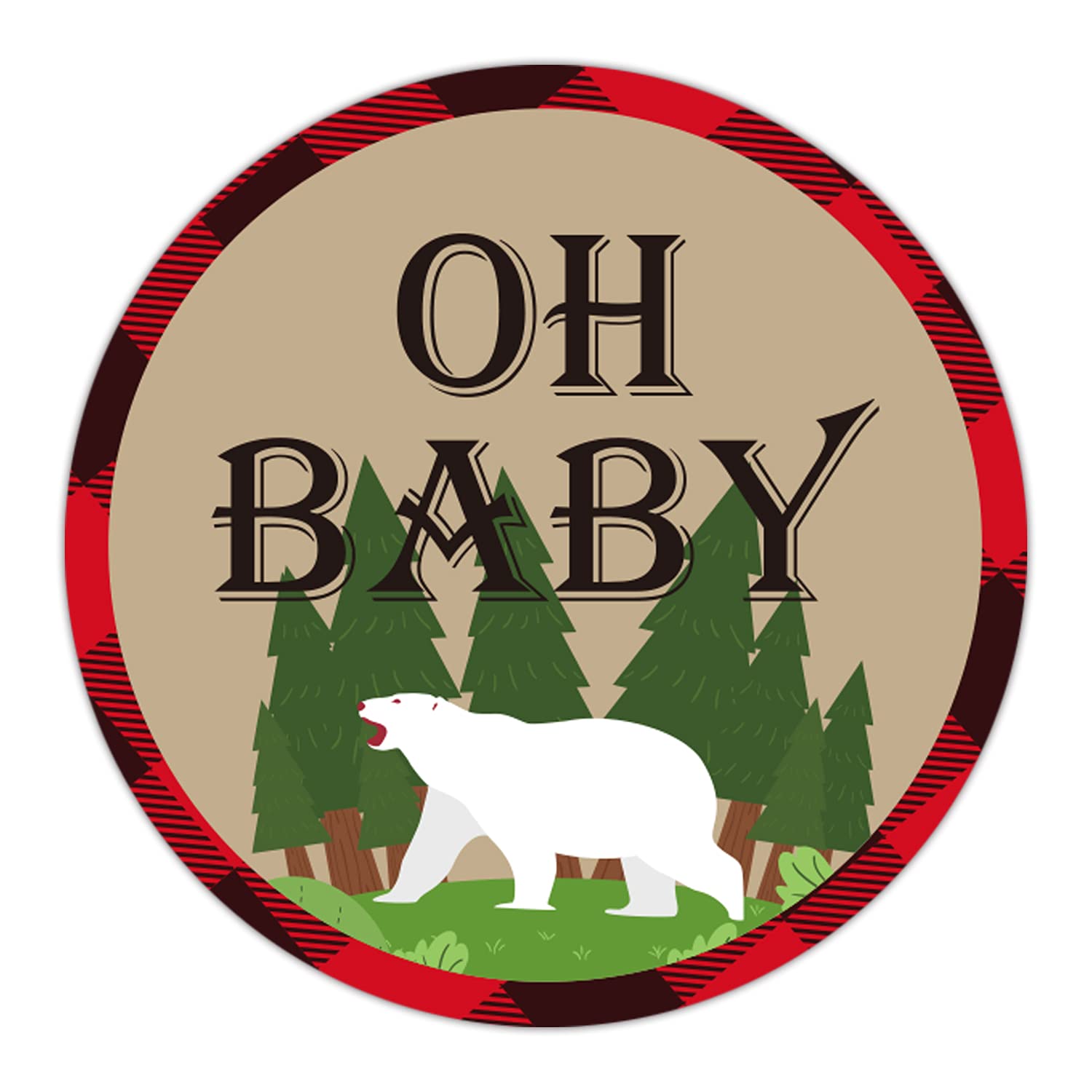 Oh Baby Stickers, 50 Pcs Lumberjack Plaid Baby Shower Stickers, 2 Inch Baby Shower Favor Stickers, Lumberjack Baby Shower Decorations, Baby Sprinkle Thank You Sticker Labels