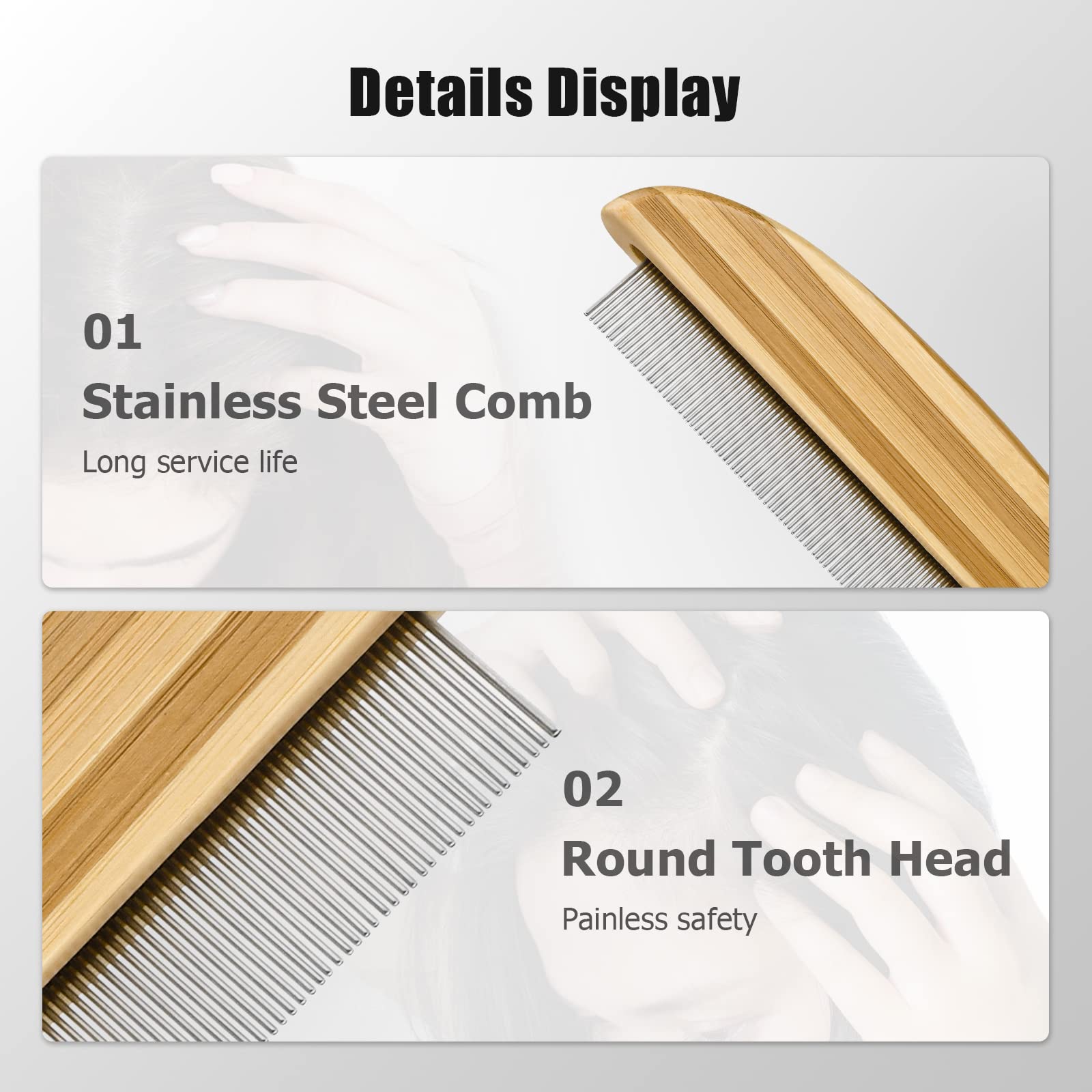 Dandruff Comb, Stainless Steel Fine Tooth Comb Wooden Handle Dandruff Remover Flea Lice Comb Multifunction Hair Grooming Brush for Kids Adults Pets Dog