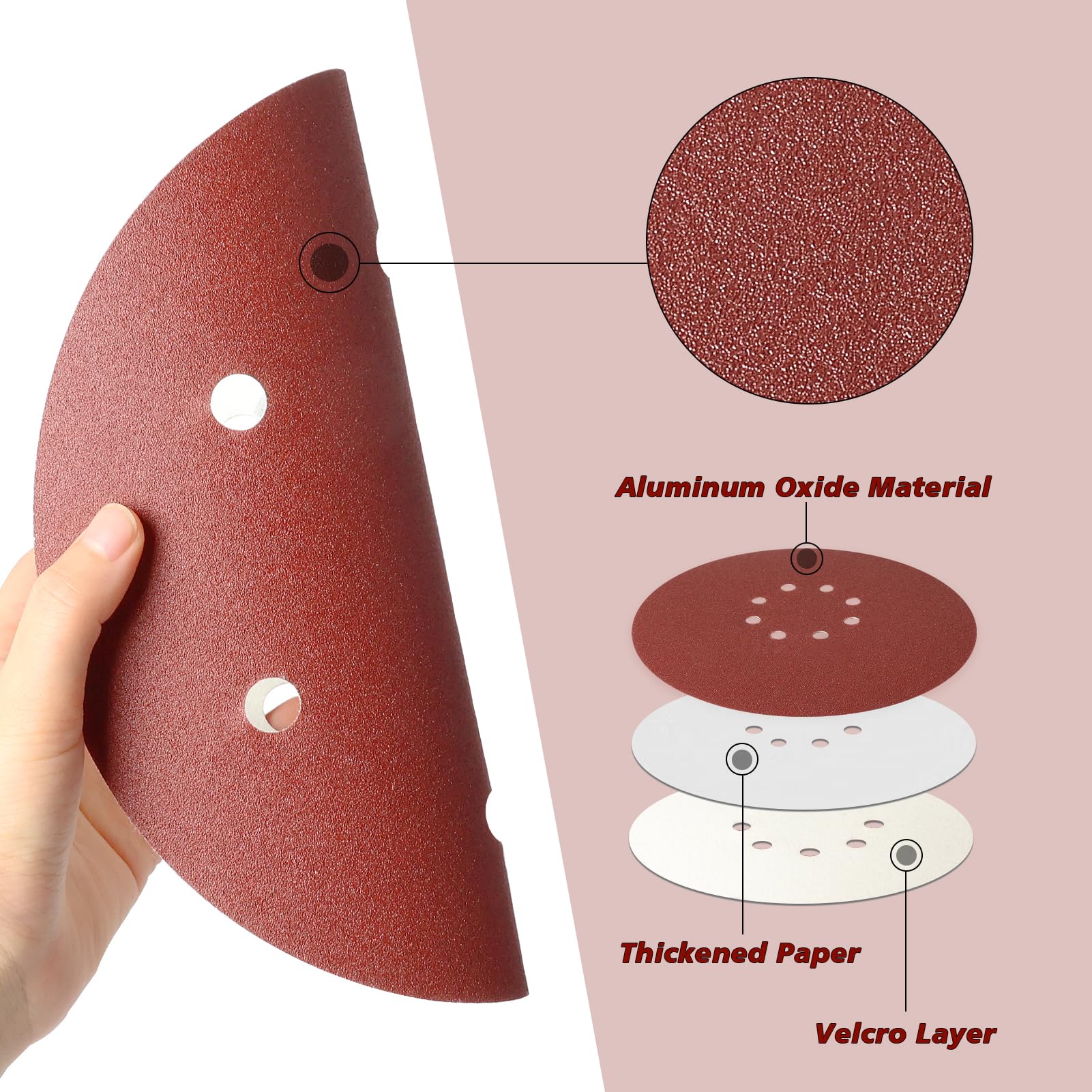 9 Inch 6 Hole Sanding Disc, GOH DODD 60 Grit 15 Pieces Hook and Loop Sandpaper Aluminum Oxide Sanding Pads Sand Paper for Drywall Sander