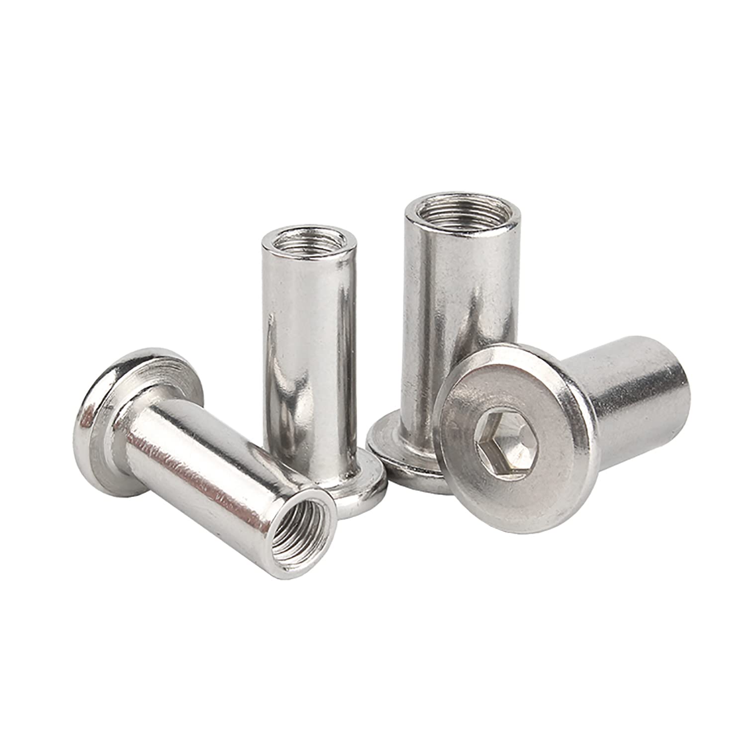 MroMax M6x17mm Nickel Plated Iron Insert Nut Rivet Hex Socket Head Nuts Screw Post Mounting for Furniture Installation Nickel Tone 20Pcs
