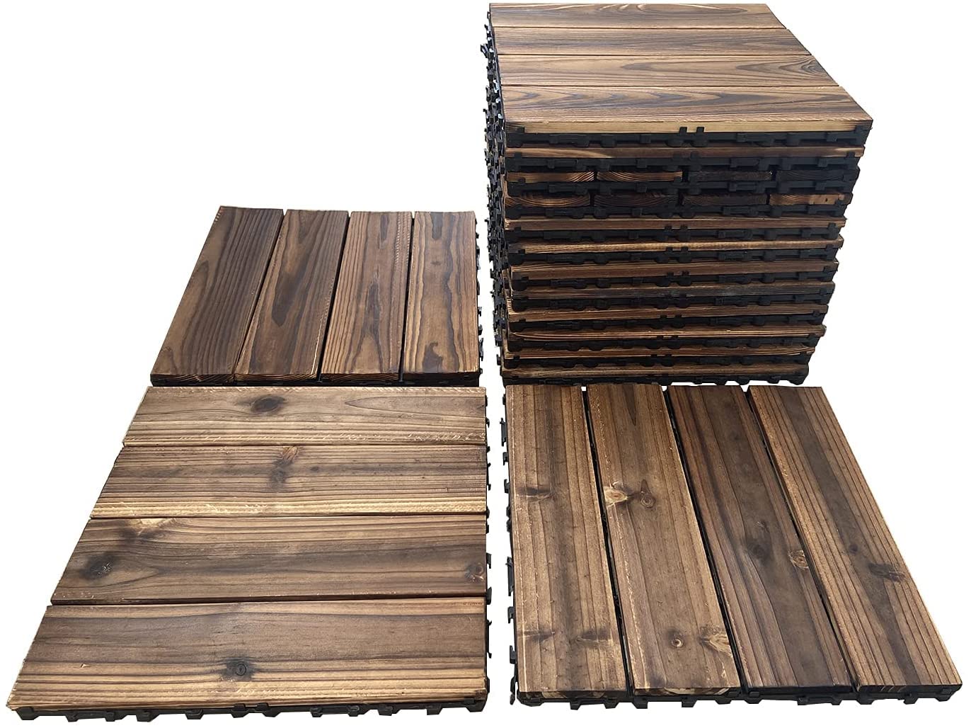 36 Pack Hardwood Interlocking Patio Deck Tiles, Wood Flooring Tiles,12" × 12" Tiles,Outdoor Waterproof