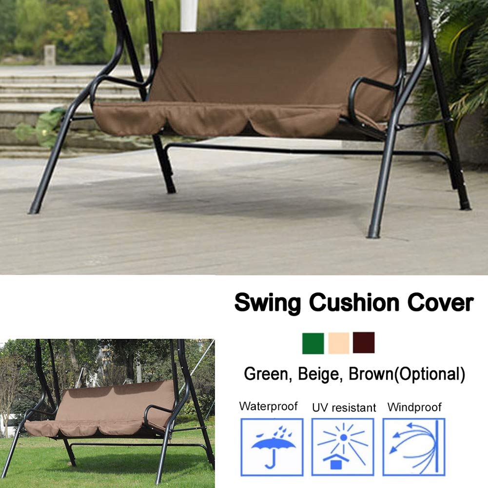 Outdoor Swing Cushion Cover, 3 Seater Replacement Swing Seat Pads Cushion for Patio Garden Yard Swing Chair(Coffee)