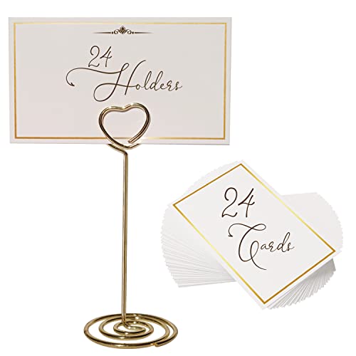CARDIFY 24 Table Number Holders Gold 3.5 Inches with Customized Place Cards for Wedding Party Home Office Use, Sturdy Place Card Holder Durable to Hold Food Labels, Photos, Memo etc