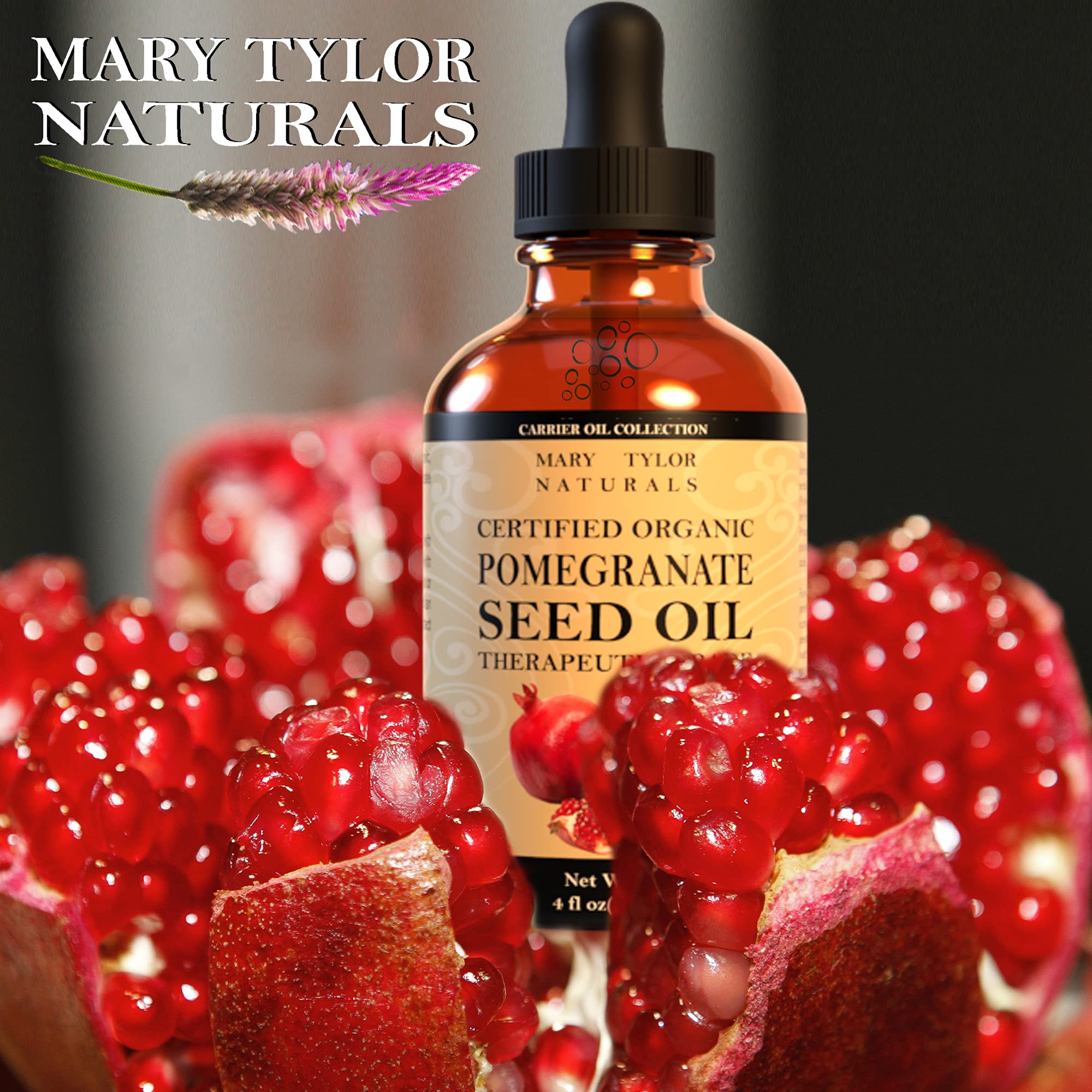 Mary Tylor Naturals Organic Pomegranate Seed Oil (4 oz), USDA Certified, Cold Pressed, Hexane-Free, Antioxidants, can be used for hair, skin, nails and DIY Projects.