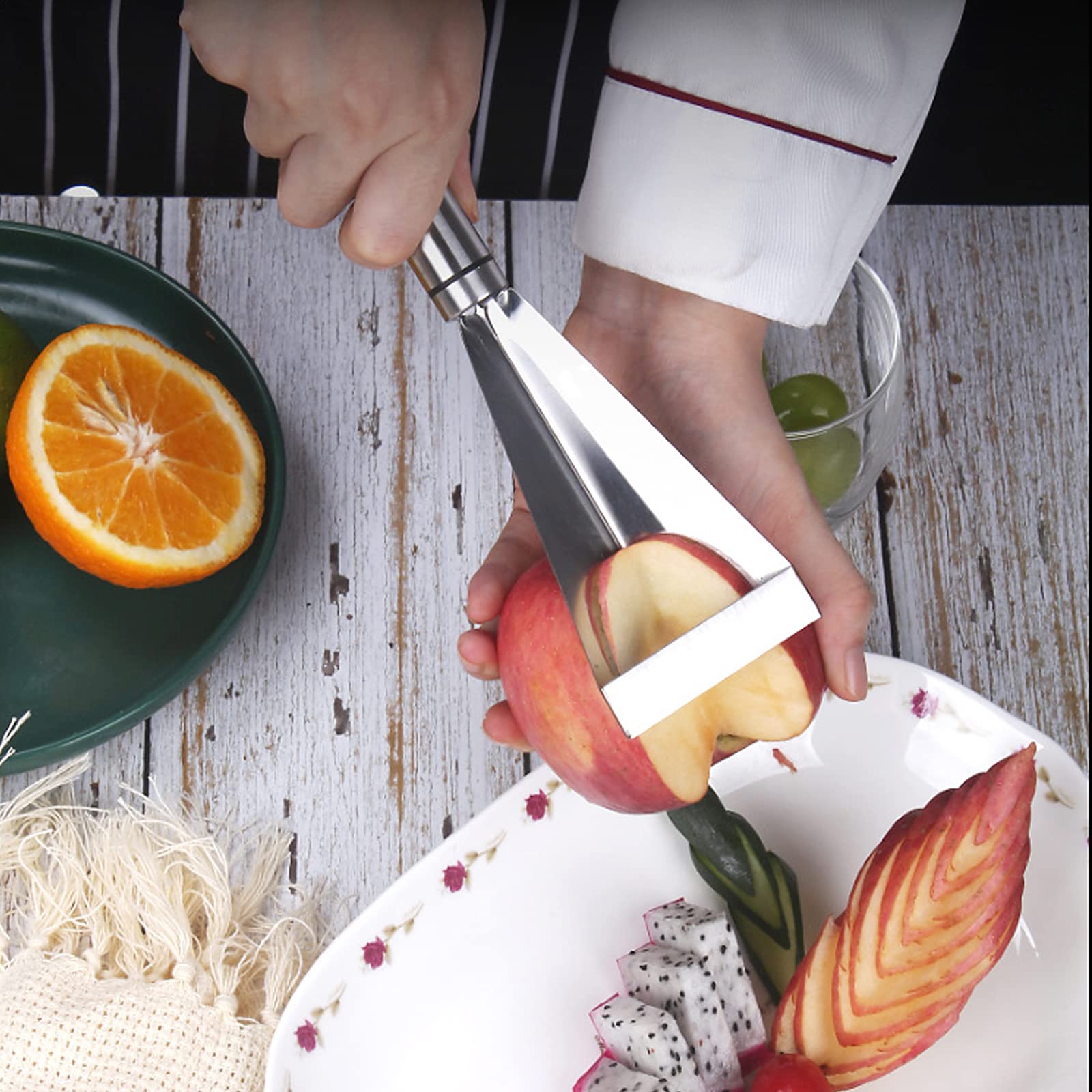 Klyuqoz Fruit Carving Knife, 2 Pack Fruit Cutter, Stainless Steel Vegetable Carving Tools, Triangular Shape DIY Carving Knives for Home Kitchen Platter Tray Decoration(Silver)
