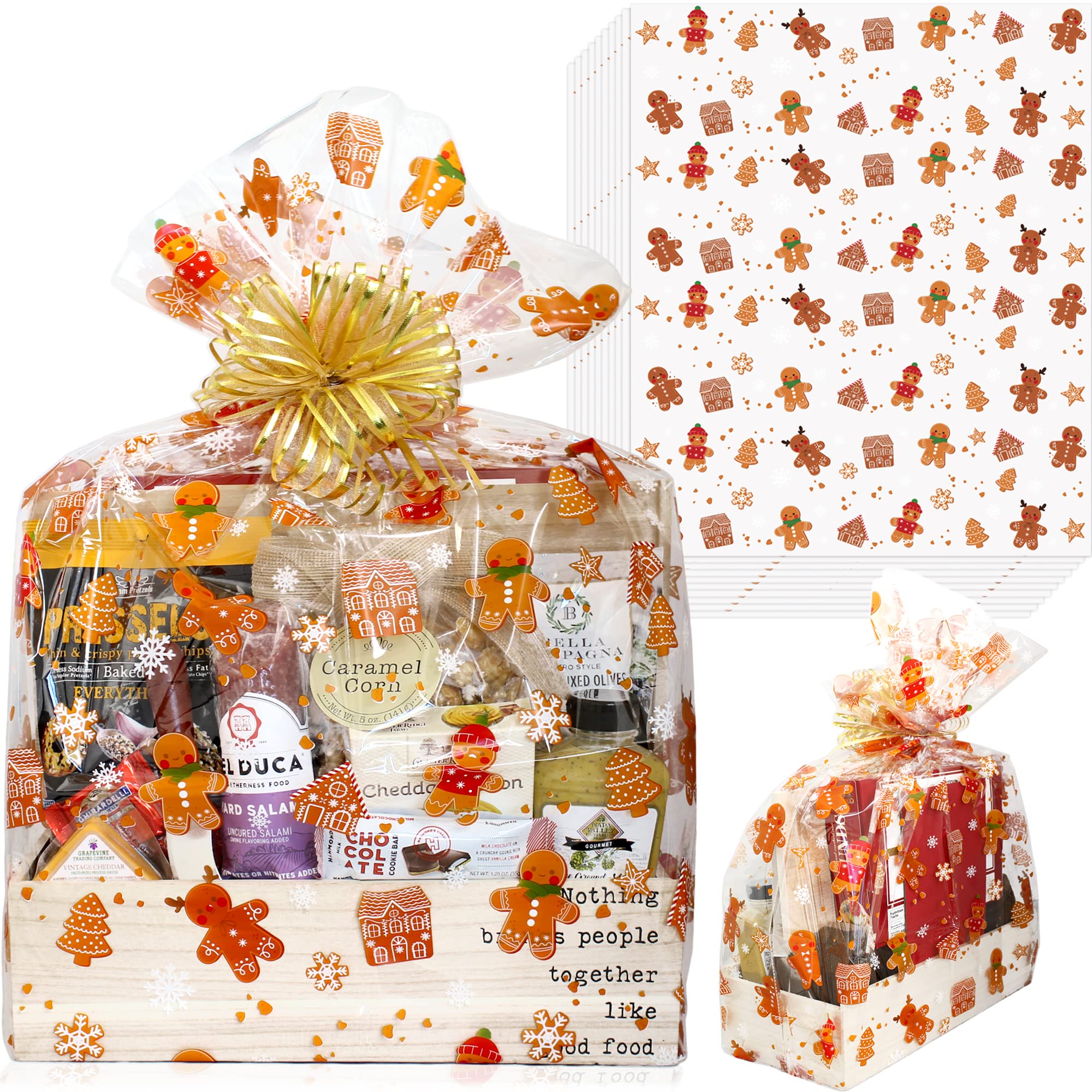 AnapoliZ Christmas Cellophane Wrap Bags | (10 Pcs) X-Large 24” in X 30” in | 2.5 Mil Thick Crystal Clear Cellophane Bags for Christmas Baskets | Gifts, Baskets Wrapping | Christmas Gingerbread Bags