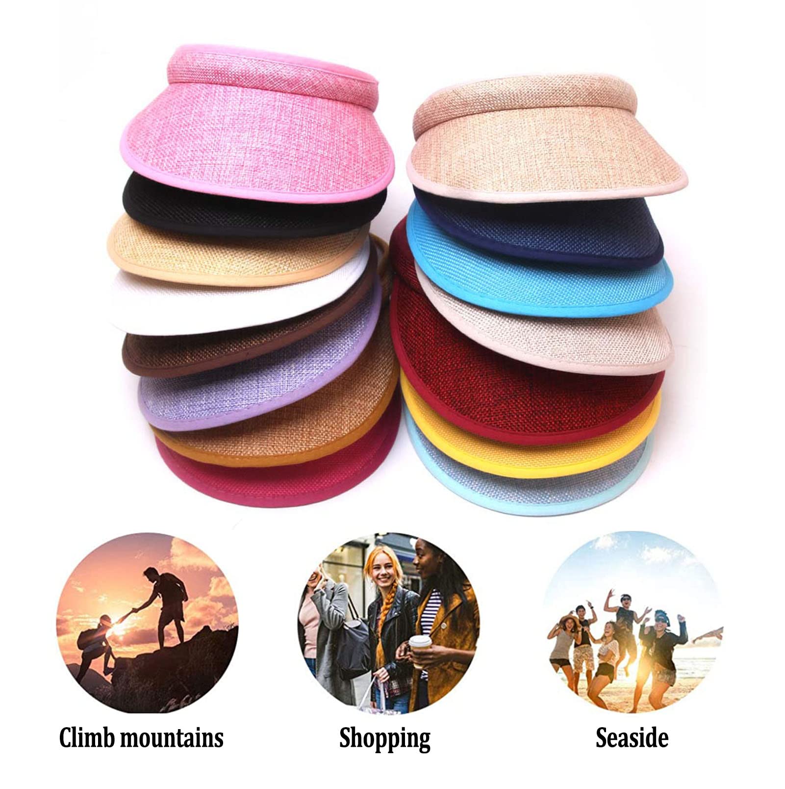 2Pcs Women's Summer Sun Visor Hat UV Protection Lightweight Travel Caps,Outdoor Golf Tennis Cap Beach Visor Sports Cap, Black & Khaki