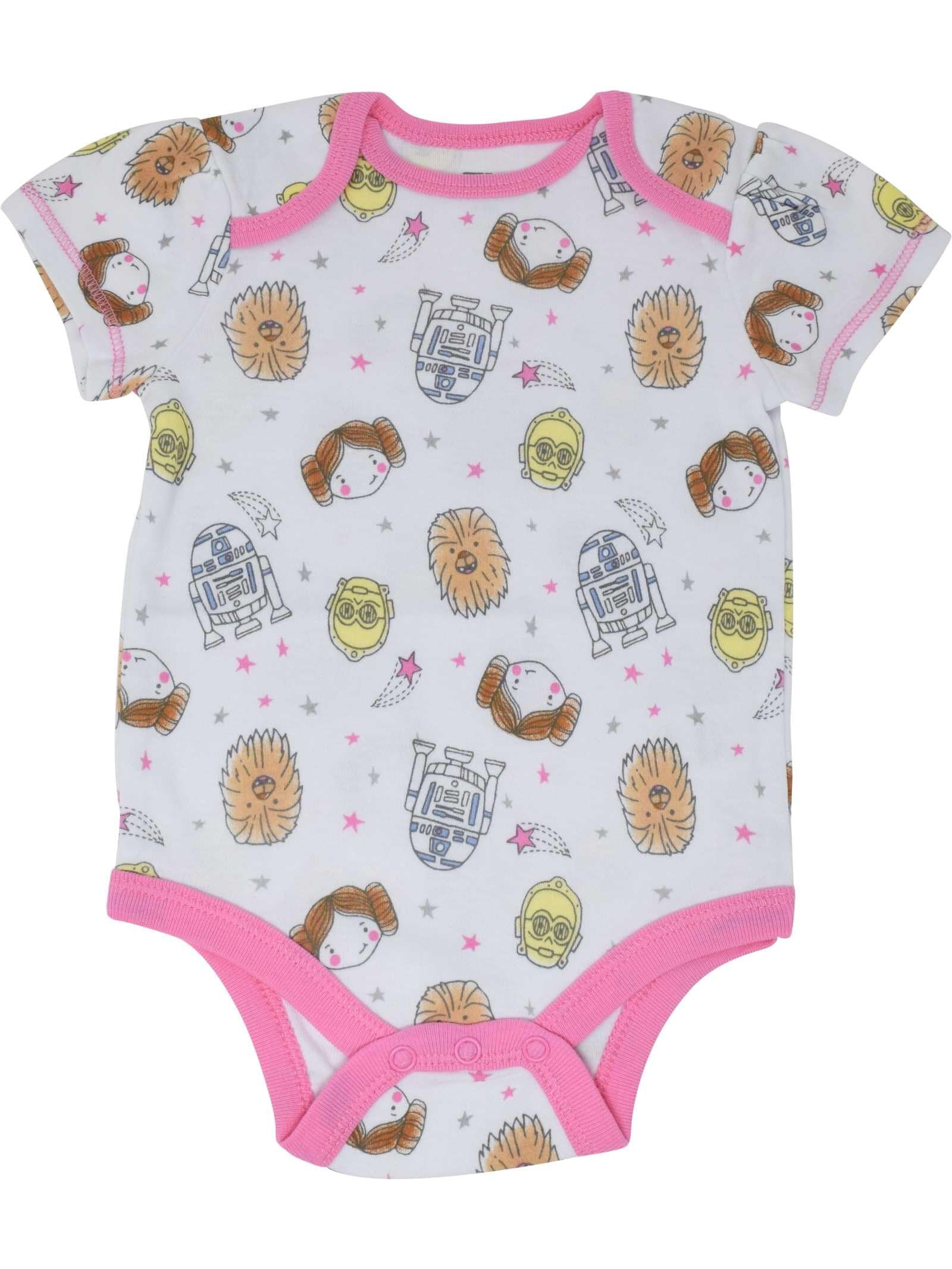 STAR WARS Baby Girls 5 Pack Bodysuits Princess Leia Yoda Chewbacca 3-6 Months