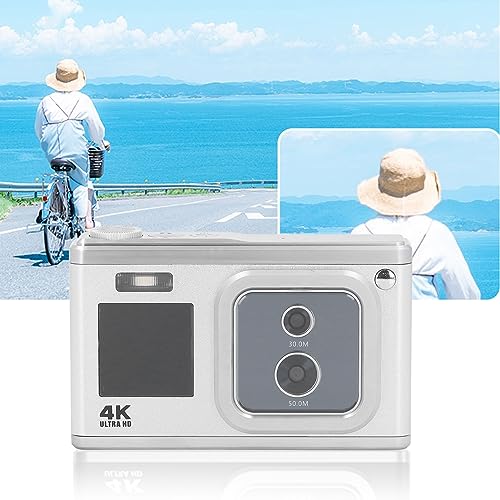 4K Digital Camera with Flash, 50MP Digital Camera for Photography and Video Autofocus Anti Shake, Travel Portable Camera with Battery, 16X Zoom Vlogging Camera (Silver)