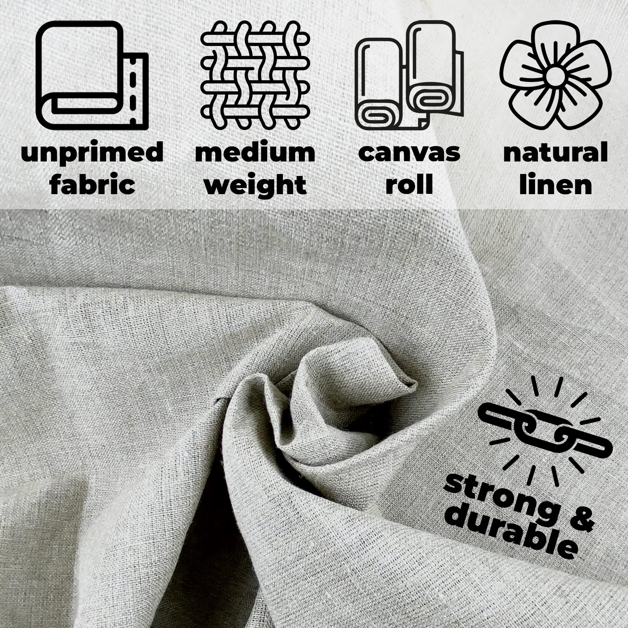 Art Natural Linen Canvas Roll 87" Wide X 5 ft - Plain Unprimed Canvas Fabric for Painting - Raw Linen Canvas Rolled