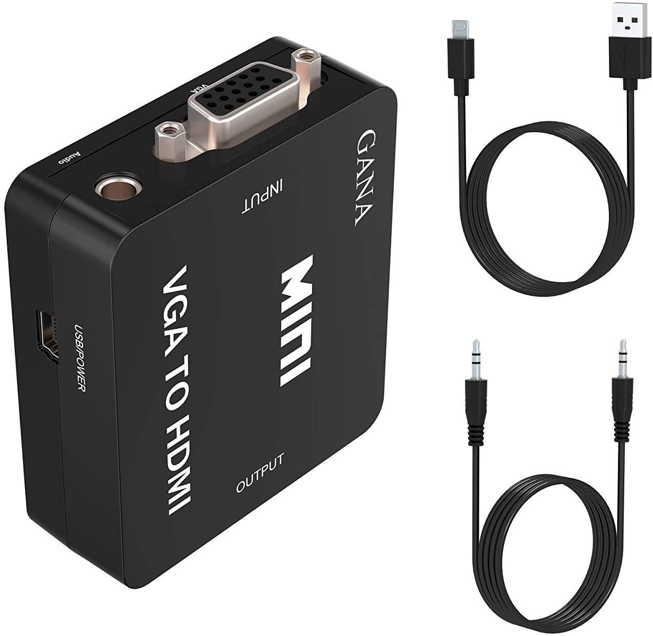 GANA VGA to HDMI Adapter, Mini Vga Adapter Box Steadily Convert Full HD Audio Video Below 1080P from VGA to HDMI, Support HDTV PC Laptop Monitor Computer Mac Projector