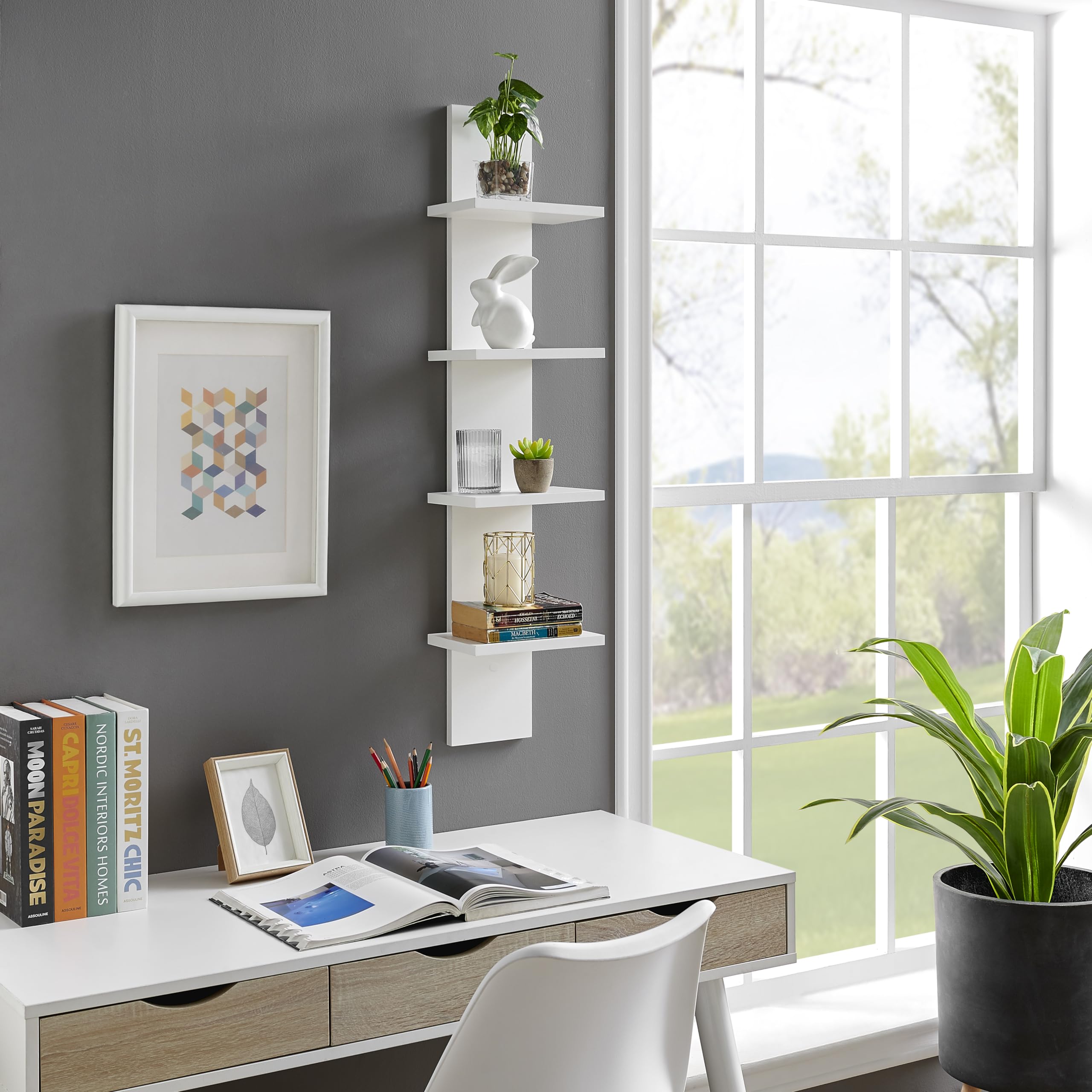 Danya B. Arica Utility Column 4-Tier Spine Wall Shelves (White)