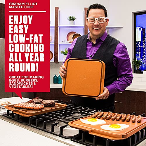 Gotham Steel Nonstick Double Grill Griddle Pan, Brown Reversible with Ti-Cerama Coating, Perfect for BBQs and More As Seen on TV-XL, X-Large