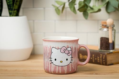 Silver Buffalo Sanrio Hello Kitty Pink Bow Reactive Glaze Ceramic Camper Mug, 20 Ounces