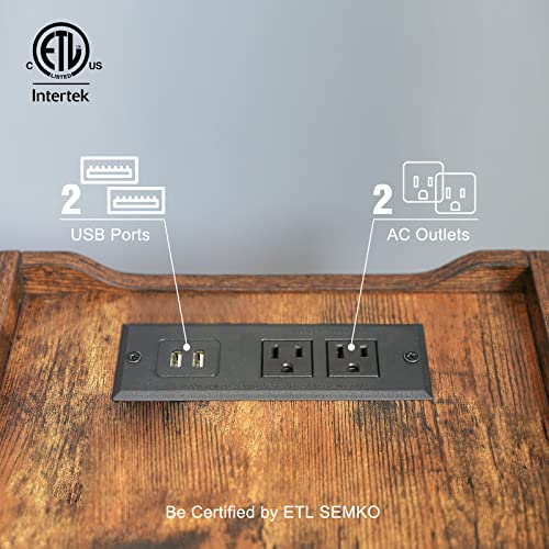 AMHANCIBLE End Table Living Room with Charging Station, Narrow Nightstand with USB Ports & Power Outlets, Slim Bedside Table for Small Spaces, Bedroom, Rustic Brown HET04LDBR1