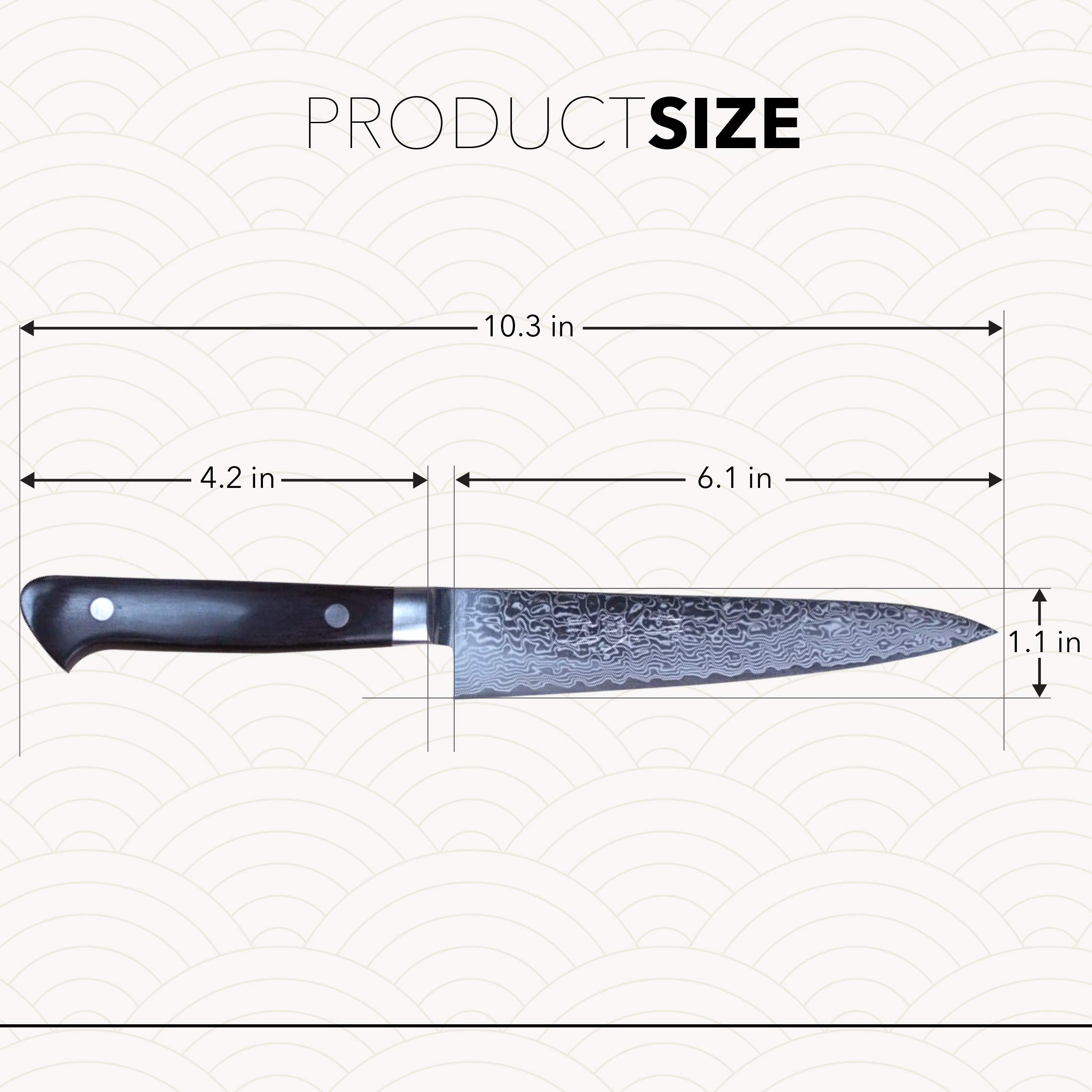 JCK ORIGINAL Kagayaki Japanese Chef’s Knife, KGRP-1 Professional Petty Knife, Polished Patterned Damascus Stainless Steel with Ergonomic Black Pakka Wood Handle, 5.9 inch