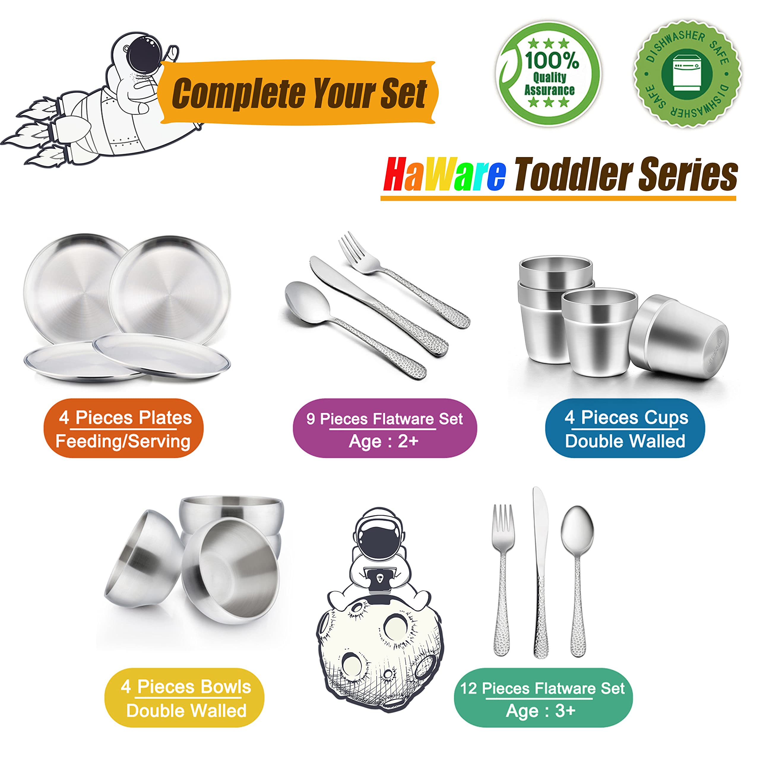 9-Piece Stainless Steel Kids Forks, HaWare Toddler Forks, Kids Silverware Preschooler Utensils, Baby Forks for Self Feeding, Mini Flatware Set for Home Kitchen School, Healthy and Dishwasher Safe