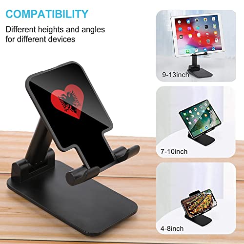 Albania Flat Heart Flag Cell Phone Stand for Desk Foldable Phone Holder Height Angle Adjustable Sturdy Stand Black-Style
