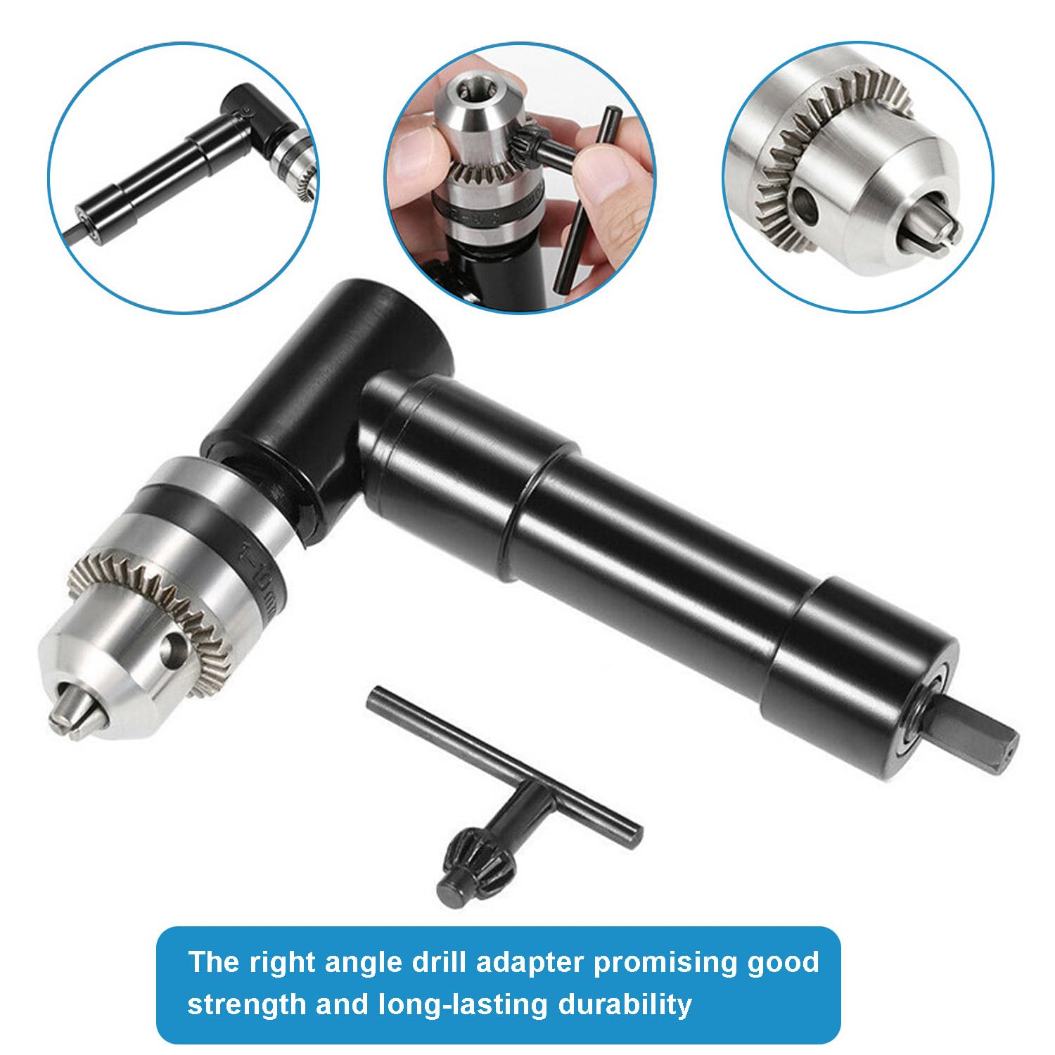 Ragyzity Cordless Right Angle Drill Attachment Adapter, Right Angle Bend Extension, 90 Degree Adapter Drill with 3/8" Keyed Chuck and 8mm Hex Shank Power Tool Attachment(Chuck Range: 1-10mm)