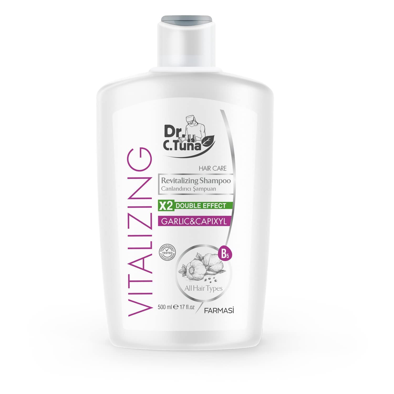 FARMASI Vitalizing Garlic Shampoo, 500 ml - Natural Treatment, Prevents Hair Loss, Stimulates Growth, Relieves Itchy Scalp with Capixyl