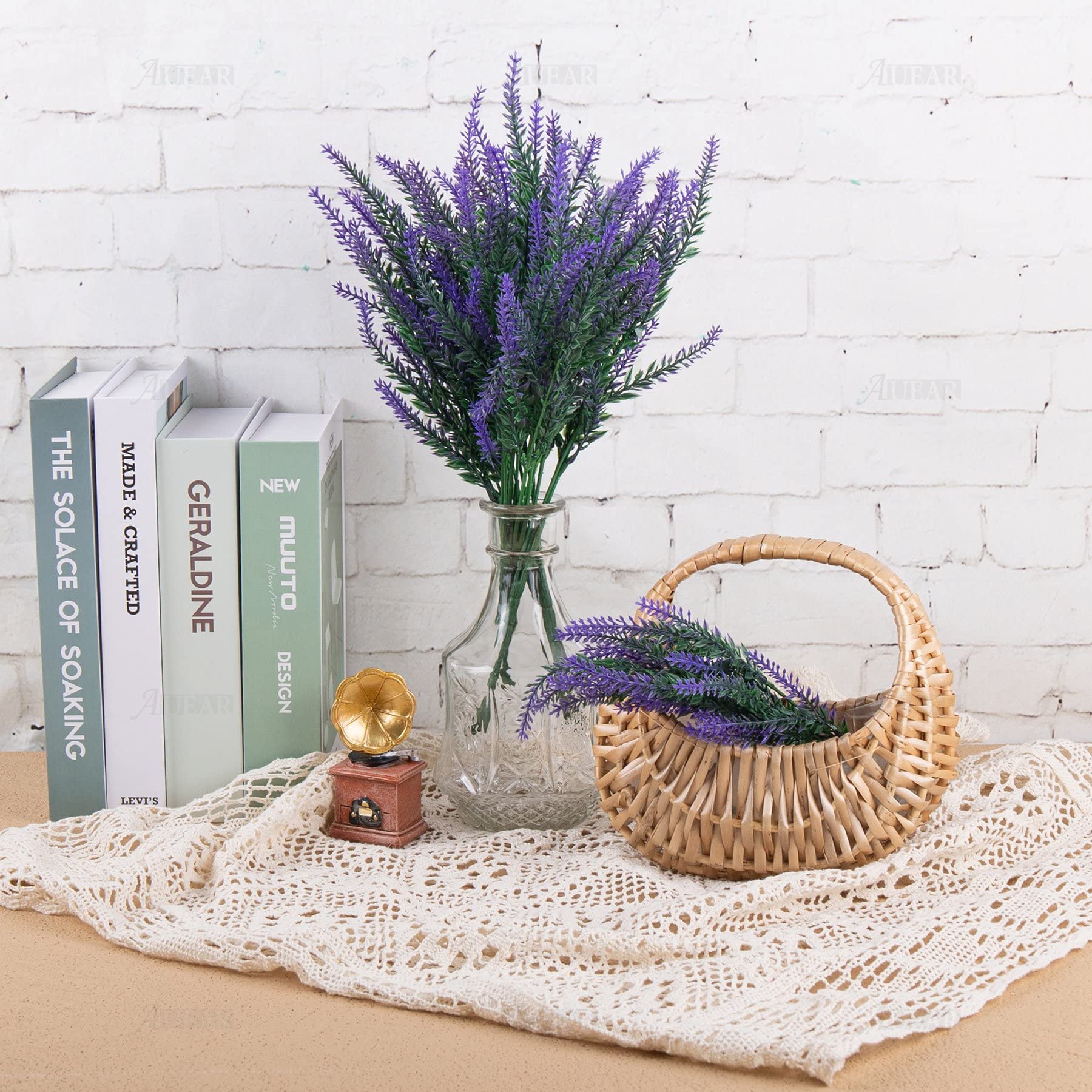 AUEAR, Artificial Lavender Flowers Plants Fake Shrubs Greenery Bushes Faux Plastic Purple Flower for Bouquet Home Wedding Garden Kitchen Indoor Outdoor Decor (12 Pack)